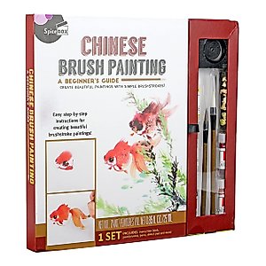 SpiceBox Masterclass Chinese Brush Painting Kit for Adults, DIY Learn to Paint Arts and Crafts Hobby Set, Includes Watercolor Paints, Book, Paintbrushes, Ink Stone, Ink Stick, Sketch Pad