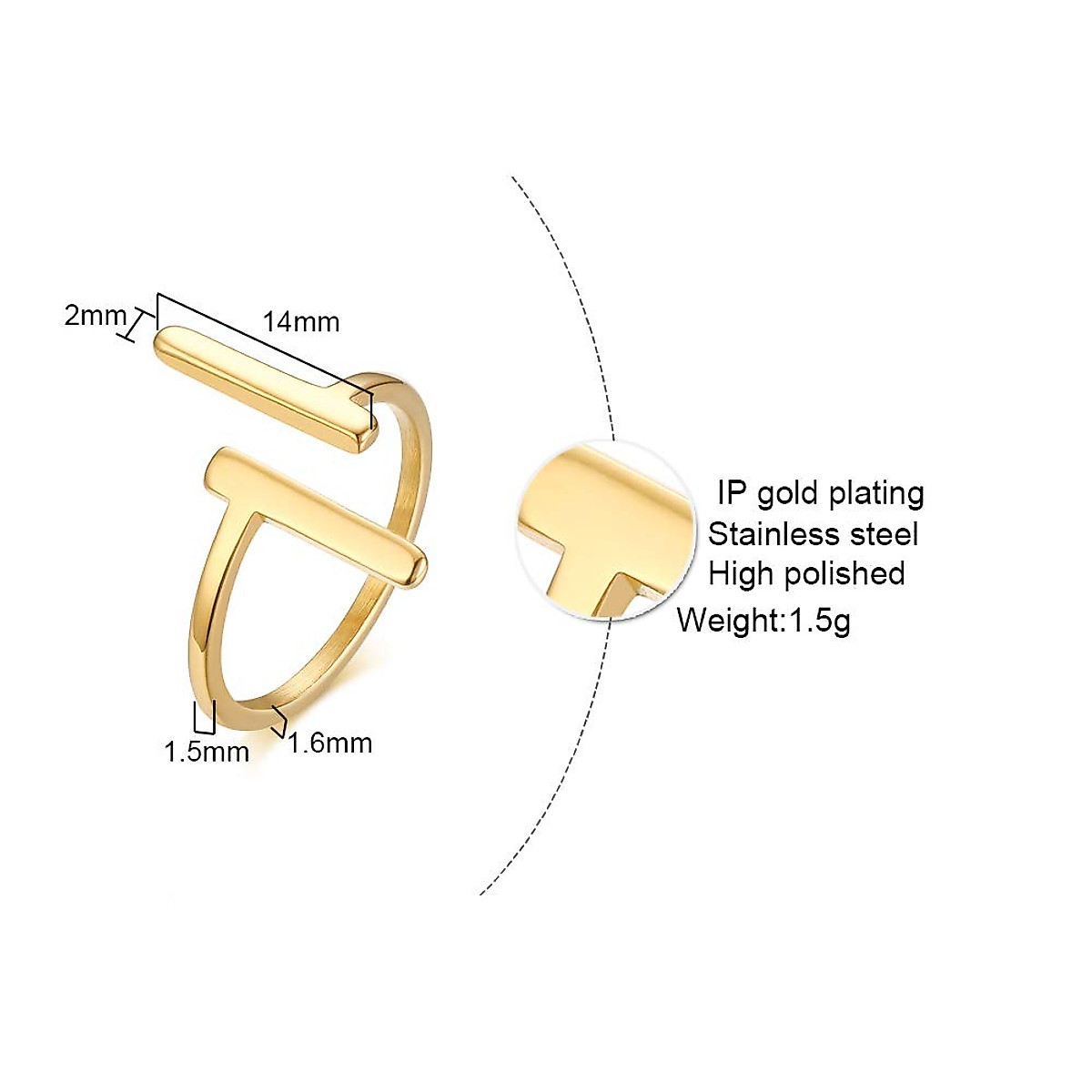 Ximi Jewelry Stainless Steel Fashion Parallel Line Simple Ring For Women, Gold Plated, Size 6-8 (Yellow, 6)