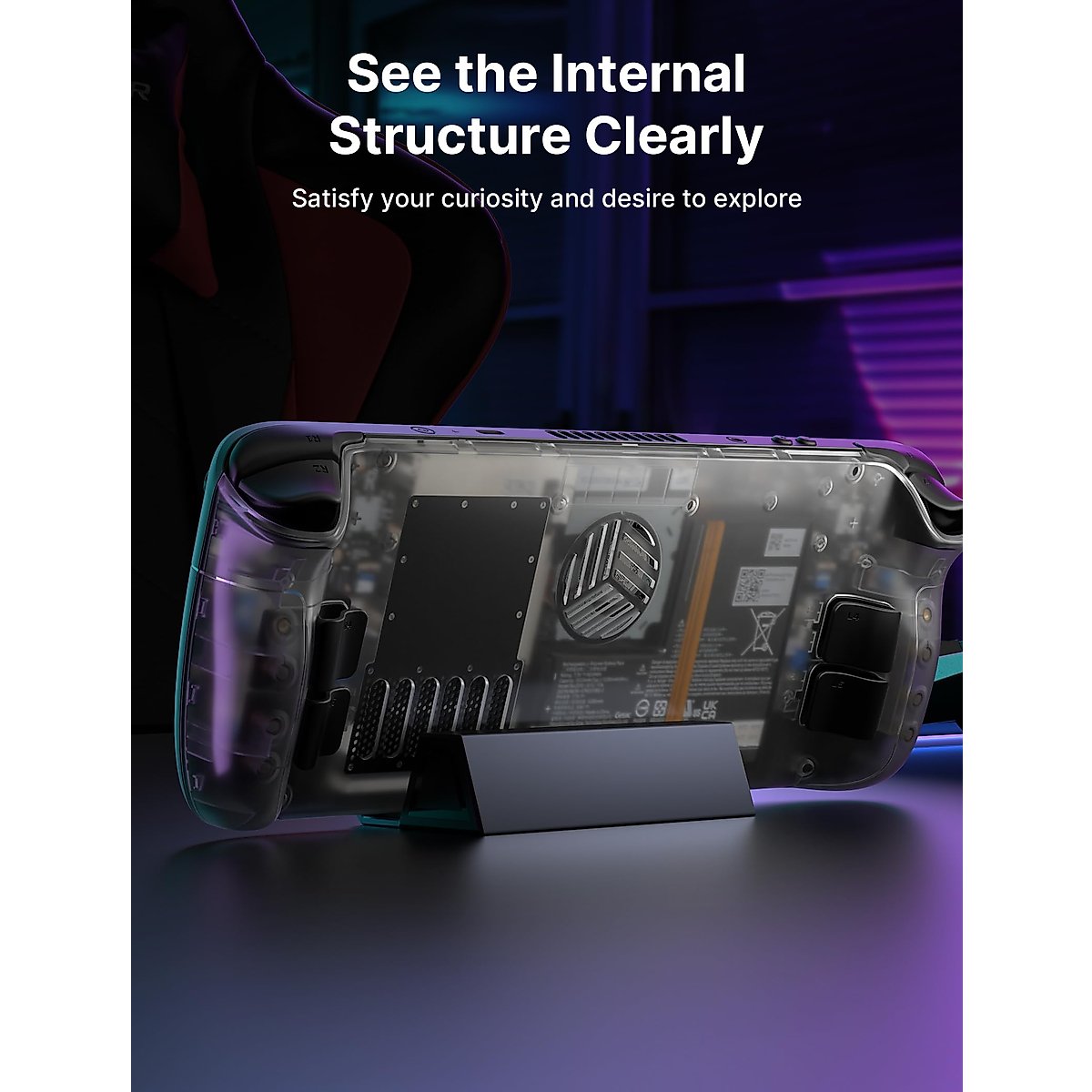 JSAUX Transparent Back Plate Compatible with Steam Deck LCD, DIY Clear Replacement Back Shell Case Compatible with Steam Deck LCD - PC0106 Vents Version [Crystal]