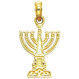 14K Yellow Gold Menorah Necklace Judaica Religious Pendant Israel Charm 23mm x 12mm Only