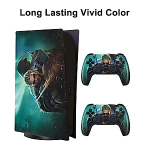 Skin for Console (P-S5 Digital Version) and Controllers Vinyl Sticker, Durable, Scratch Resistant, Bubble-Free, Compatible with Play-Station 5(Digital Edition) Green
