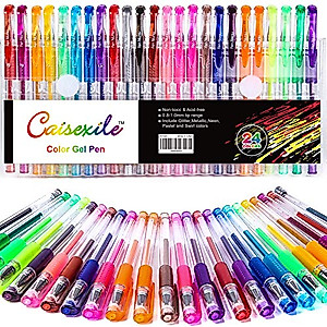 CAISEXILE 24 Coloring Glitter Gel Pens come with 24 Free Matched Refills, Artist Drawing Pens, for Adult Coloring Sketching Doodling Writing