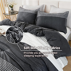 Litanika Twin XL Comforter Set Black White Grey - 2 Pieces Gray Twin Extra Long Size Lightweight Bedding Set, All Season Down Alternative Comforter