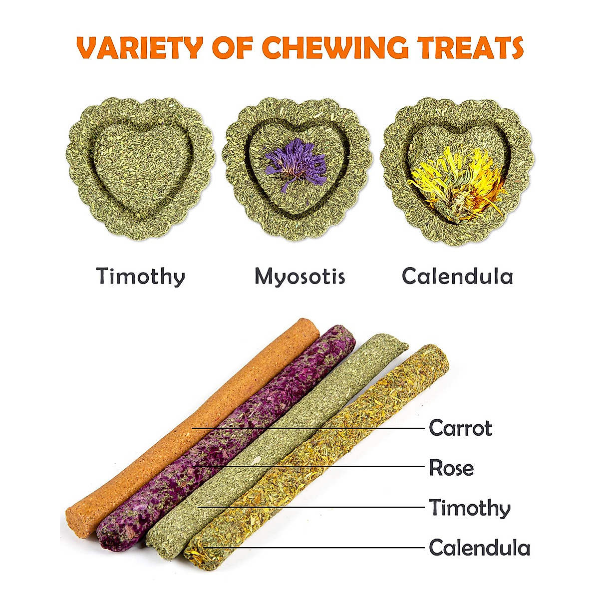 Sofier Rabbit Toys Bunny Toys Guinea Pig Toys 17pcs Natural Timothy Hay Treats Hamster Toys for Teeth Handmade Rabbit Treats and Chews Chinchilla Rat