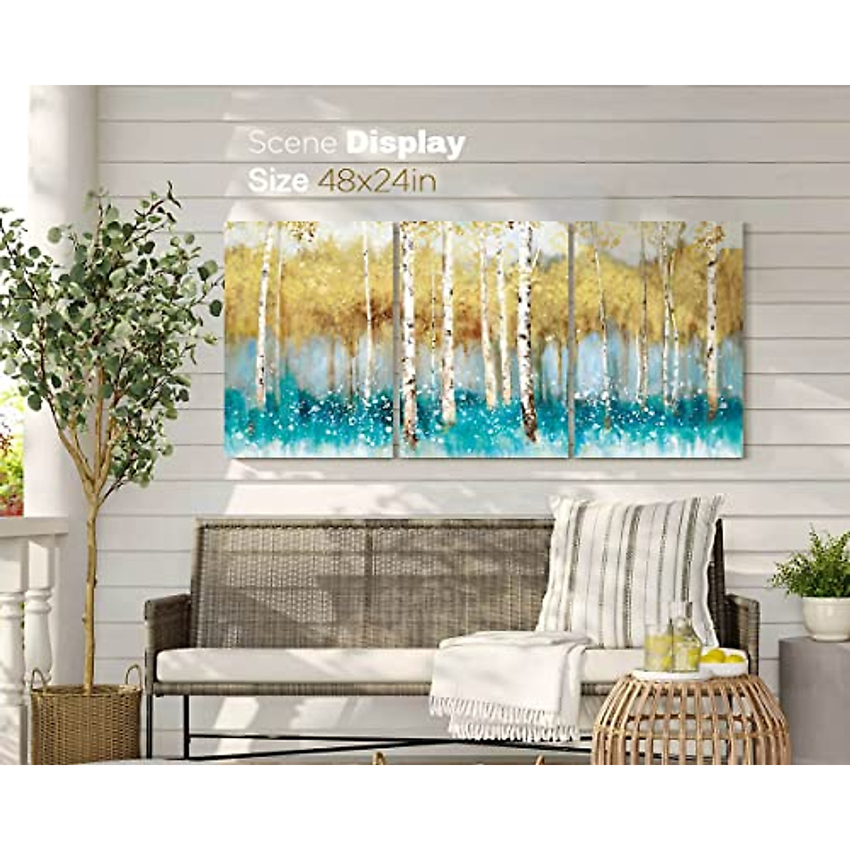 Canvas Wall Art for Living Room Tree Art Teal Yellow Wall Decor Birch Tree Wall Paintings Bedroom Decorations Forest Landscape Picture for Office Home Dining Room Kitchen Bathroom Wall 36x16in