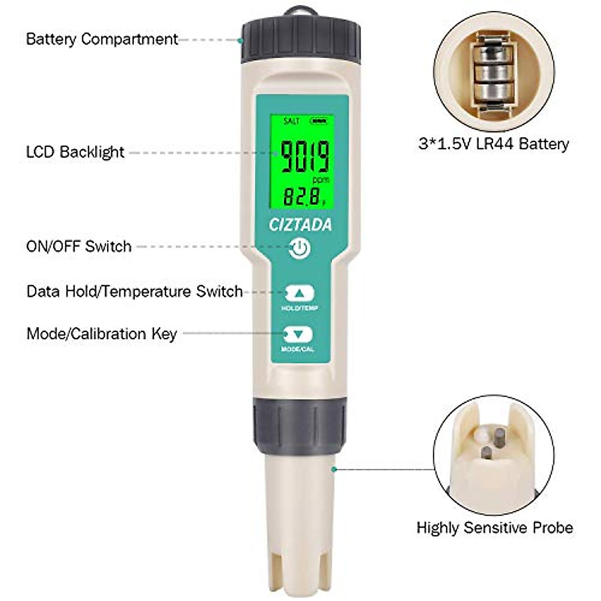 Digital Salinity Tester for Salt Water - Aquarium Salinity Meter with ATC, IP67 Waterproof, 0-200 PPT Large Range Multi-Parameter Tester for Seawater, Fish Tank, Hydroponics