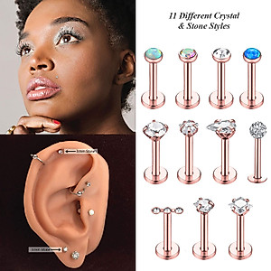 BodyJ4You 19PC Labret Stud Straight Tragus Bar Set 16G Rose Goldtone Lip Retainer Piercing Jewelry