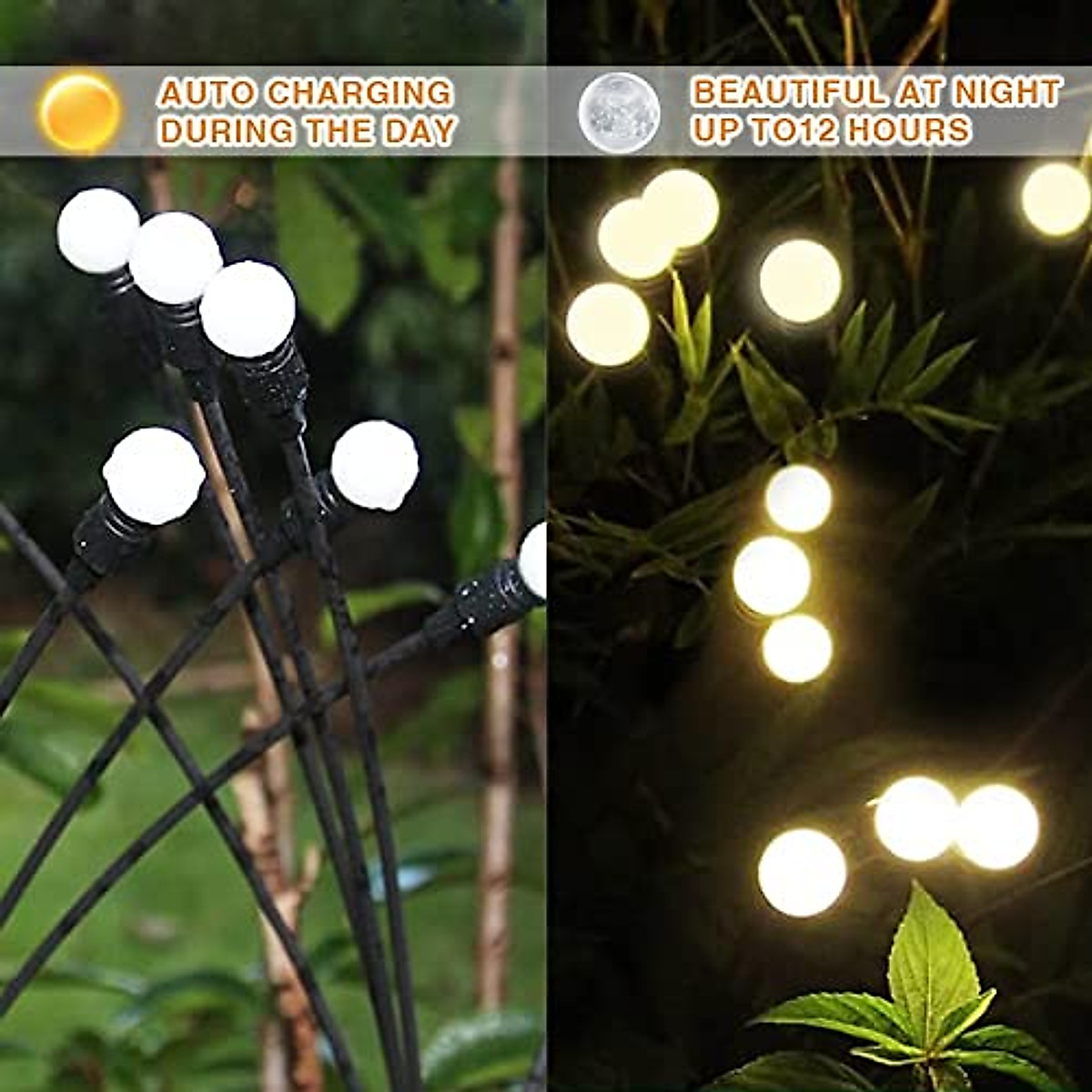 ciwich Solar Garden Lights, 10LED Starburst Swaying Solar Lights, Firefly Lights Solar Outdoor Waterproof, Solar Garden Decorative Lights for Pathway Yard Patio Landscape, （2PCS,Warm White）
