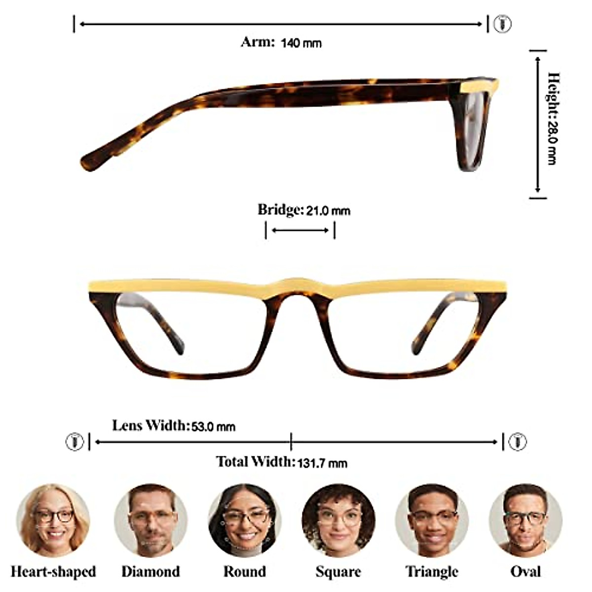 ZENNI Blue Light Blocking Glasses for Men Women Stylish Yellow&Tortoiseshell Rectangle Frame Relieve Digital Screen Eye Strain Acetate Light Eyewear