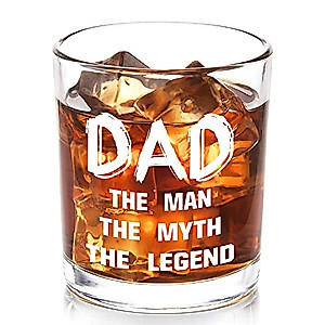 DAZLUTE Father’s Day Gifts for Dad, Dad The Man The Myth Whiskey Glass, Birthday Christmas Gifts for Dad Papa Daddy Him, Father Gifts, Dad Gifts from Daughter Son, 10Oz Old Fashioned Glass
