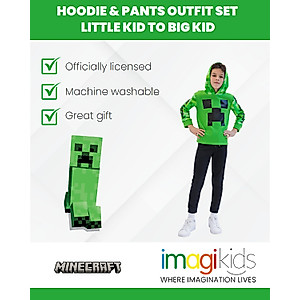 Minecraft Creeper Little Boys Fleece Raglan Hoodie & Pants Set Green/Black 7-8