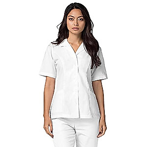 Adar Universal Scrubs for Women - Lapel Collar Buttoned Scrub Top - 2629 - White - XS