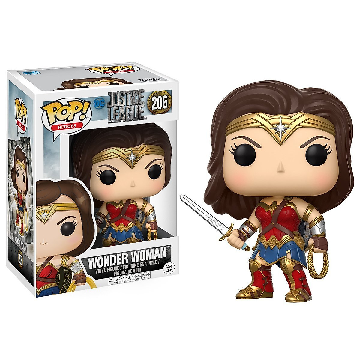 POP Justice League Movie - Wonder Woman Funko Vinyl Figure (Bundled with Compatible Box Protector Case), Multicolored, 3.75 inches