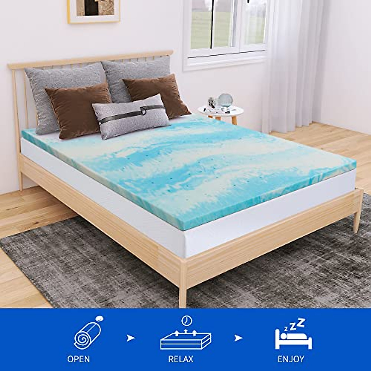 Vyfipt 4 Inch Cooling Gel Memory Foam Mattress Topper,Queen Size,Pressure Relief,Bed in A Box,CertiPUR-US Certified