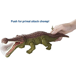 Mattel Jurassic World Massive Biters Sarcosuchus Dinosaur Action Figure Toy, Posable Large Species, Strike & Chomp Motion