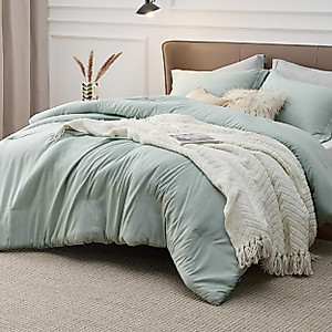 Bedsure Full Comforter Set - Sage Green Full Size Comforter, Soft Bedding for All Seasons, Cationic Dyed Bedding Set, 3 Pieces, 1 Comforter (82"x86") and 2 Pillow Shams (20"x26"+2")