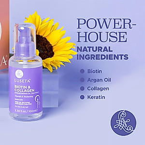 L LUSETA Biotin Hair Growth Serum with Collagen, Hair Oil for Thin and Damage Hair Growth Oil, Biotin growth serum for Frizzy & Damaged hair, Thickening and Healthier Scalp for Men & Women 3.38 Fl Oz