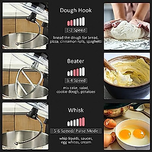 HOMCOM 6 Qt Stand Mixer with 6+1P Speed, 600W and Tilt Head, Kitchen Electric Mixer with Stainless Steel Beater, Dough Hook and Whisk for Baking Bread, Cakes and Cookies, Black