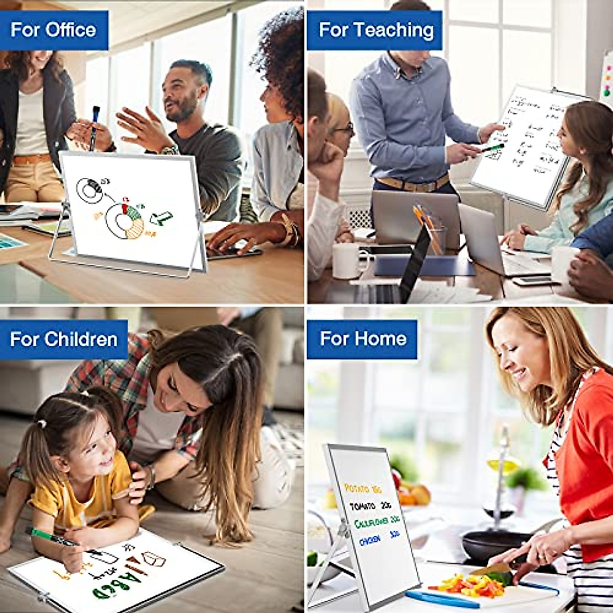 Dry Erase White Board, 16"X12" Double-Sided Magnetic Whiteboard with 10 Markers, 4 Magnets, 1 Eraser, Small White Board Withe Stand, White Board Easel for Kids Drawing Memo to Do List Wall School