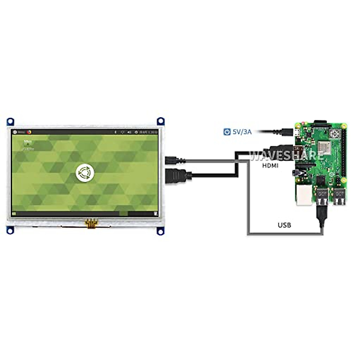 waveshare 5" 800×480 Resistive Touch Screen LCD TFT Monitor for Raspberry Pi 4B/3B+/3B/2B/A+/Zero/Zero W/WH, PC Windows 10/8.1/8/7, Driver Free