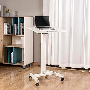 Stand Steady Multifunctional Mobile Podium Desk | Portable Sit to Stand Lectern with Pneumatic Height Adjustment & Tilting Desktop | Rolling Laptop Stand | Mobile Desk for School, Home, Office (White)