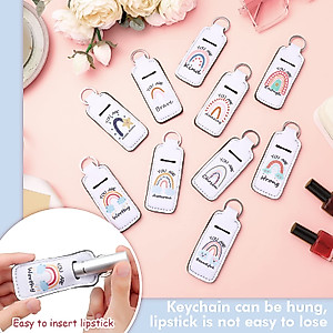 Ctosree 40 Pcs Bohemian Rainbow Lipstick Holder with Inspirational Words Portable Clip on Lip Gloss Sleeve Pouch Keychain Boho Pocket Lip Balm Holder for Travel Graduation Gifts, 10 Pattern
