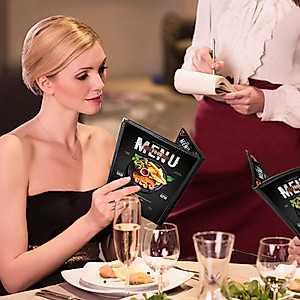 Menu Covers 8.5 x 11 Inch Restaurant Menu-Holder - 2PCS 4 Page 8 View Transparent Menu Sleeve,Fits A4 Size Paper for Restaurant Menu Home Shool Office Daily (Black)