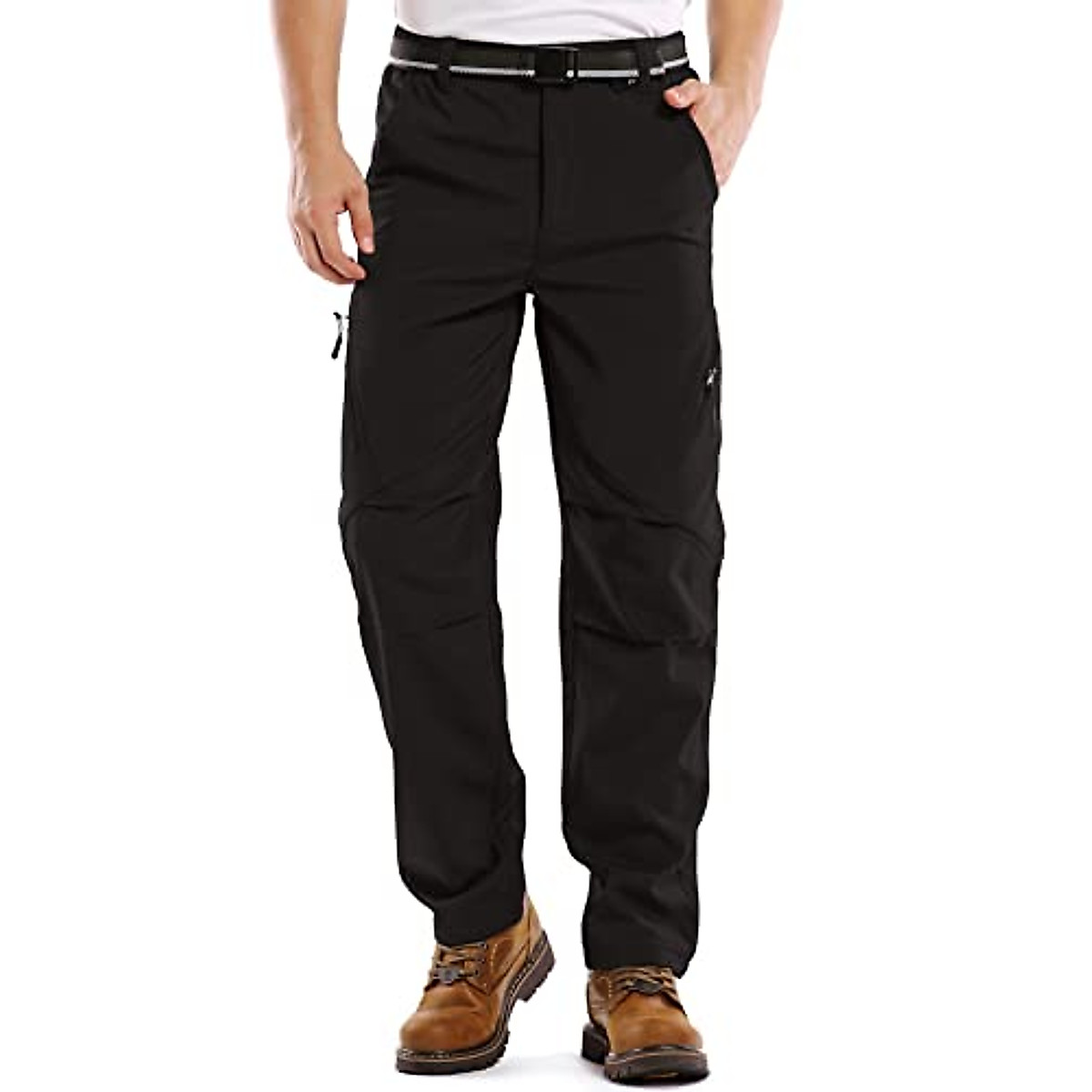 Jessie Kidden Mens Waterproof Hiking Pants, Outdoor Snow Ski Fishing Fleece Lined Insulated Soft Shell Winter Pants (6070 Black, 32)