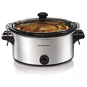 Hamilton Beach Stay or Go Portable 6-Quart Slow Cooker With Lid Lock, Dishwasher-Safe Crock, Silver (33262)