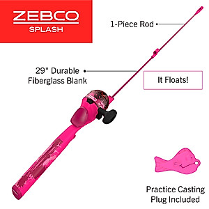 Zebco Kids Splash Floating Spincast Reel and Fishing Rod Combo & Flambeau Outdoors 6009TD Lil' Brute Tackle Gear Box with Lift-Out Tray, Blue Pink