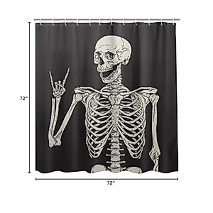 GETTOGET Rock and Roll Skull Skeleton Bone Love Music Shower Curtain Polyester Waterproof, Sugar Candy Skull Day of Dead On Black Backdrop Bath Room Shower Curtain with 12 Hooks