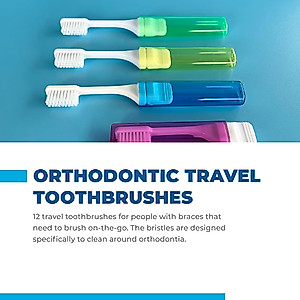 Tess Oral Health Orthodontic Travel Toothbrush 12 Count - Convenient Pack for On-the-Go Dental Care Includes 1 Dozen Orthodontic Travel Toothbrushes - Ideal for Oral Hygiene for Braces and Orthodontia