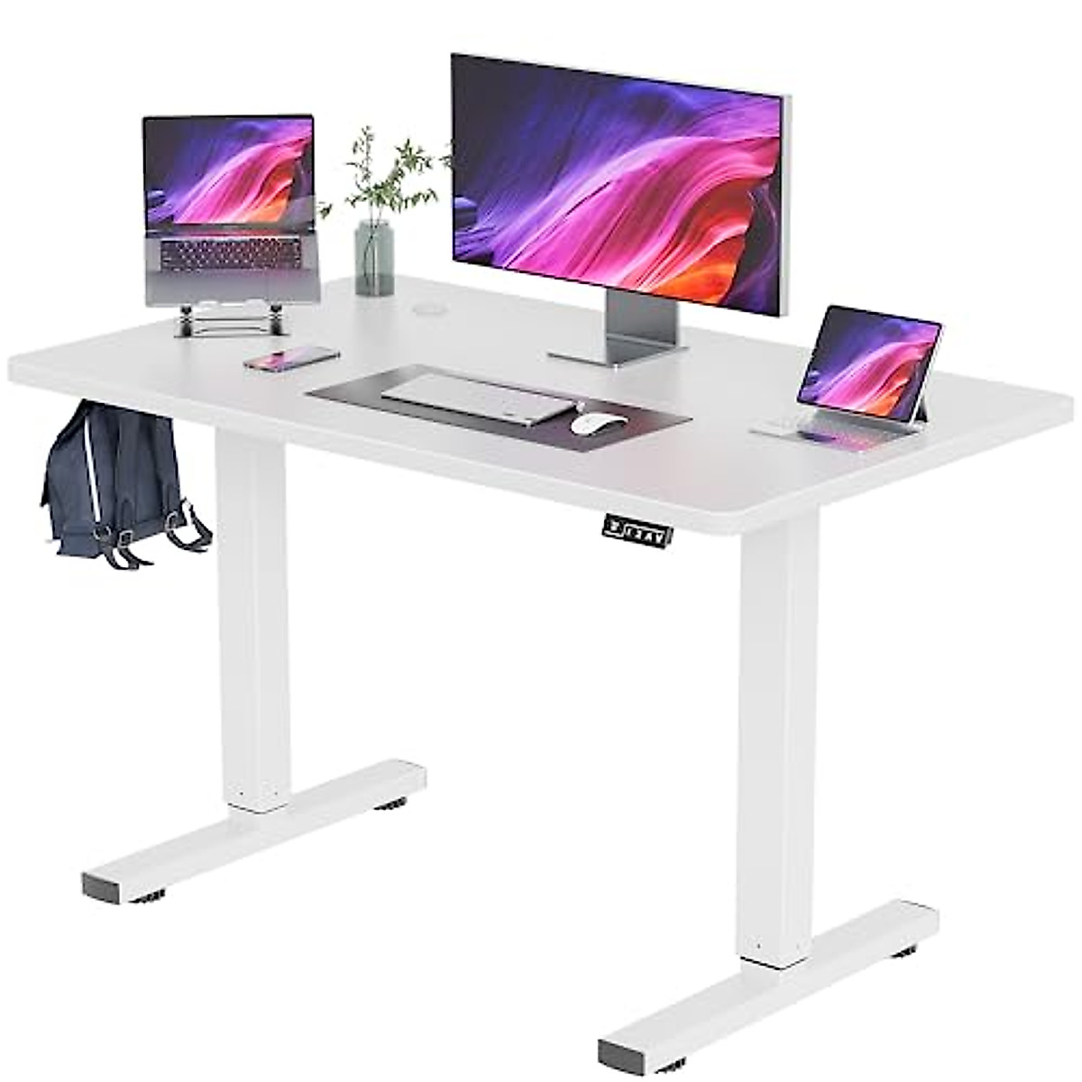 YESHOMY Height Adjustable Electric Standing Desk 40 inch Computer Table, Home Office Workstation, 40in, White Leg/White Top