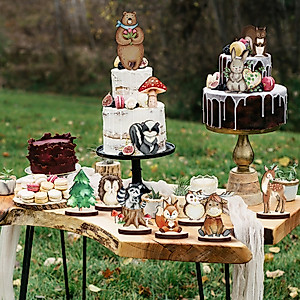 Geetery 12 Pcs Woodland Animals Wooden Animal Cutout Shapes Forest Painted Woodland Baby Shower Decorations Woodland Creatures Wood Table Centerpieces for Woodland Camp Party Supplies (Cute)