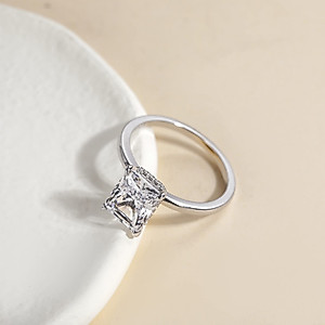 EAMTI 3CT 925 Sterling Silver Engagement Rings Radiant Cut Solitaire Cubic Zirconia CZ Wedding Promise Rings for Her Wedding Bands for Women Size 6