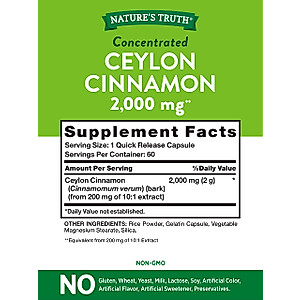 Nature's Truth Ceylon Cinnamon Pill Capsules | 2000mg | Non-GMO & Gluten Free Supplement