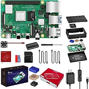 Vemico Raspberry Pi 4B 4GB Kit with 32GB Card 5V3A Power Supply with ON/Off Switch 3 Heatsinks 4K Micro HD Out Cables Pi4 Case Cooling Fan