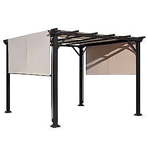 LATTOY 10x10FT Outdoor Pergola with Sun Shade Canopy on Top and Sides, Aluminum Frame, Modern Patio Pavilion Grill Gazebo with Weather-Resistant Fabric for Patio, Garden Deck Lawn, Beige