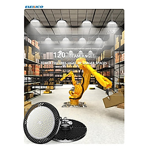 ELEKICO UFO Led High Bay Light, Upgrade Super Bright 350w 52500lm 5000k High Bay Led Shop Lights with Us Plug 5' Cable, Led Shop Lights for Garage Workshop Factory Barn Gym Warehouse 4 Pack