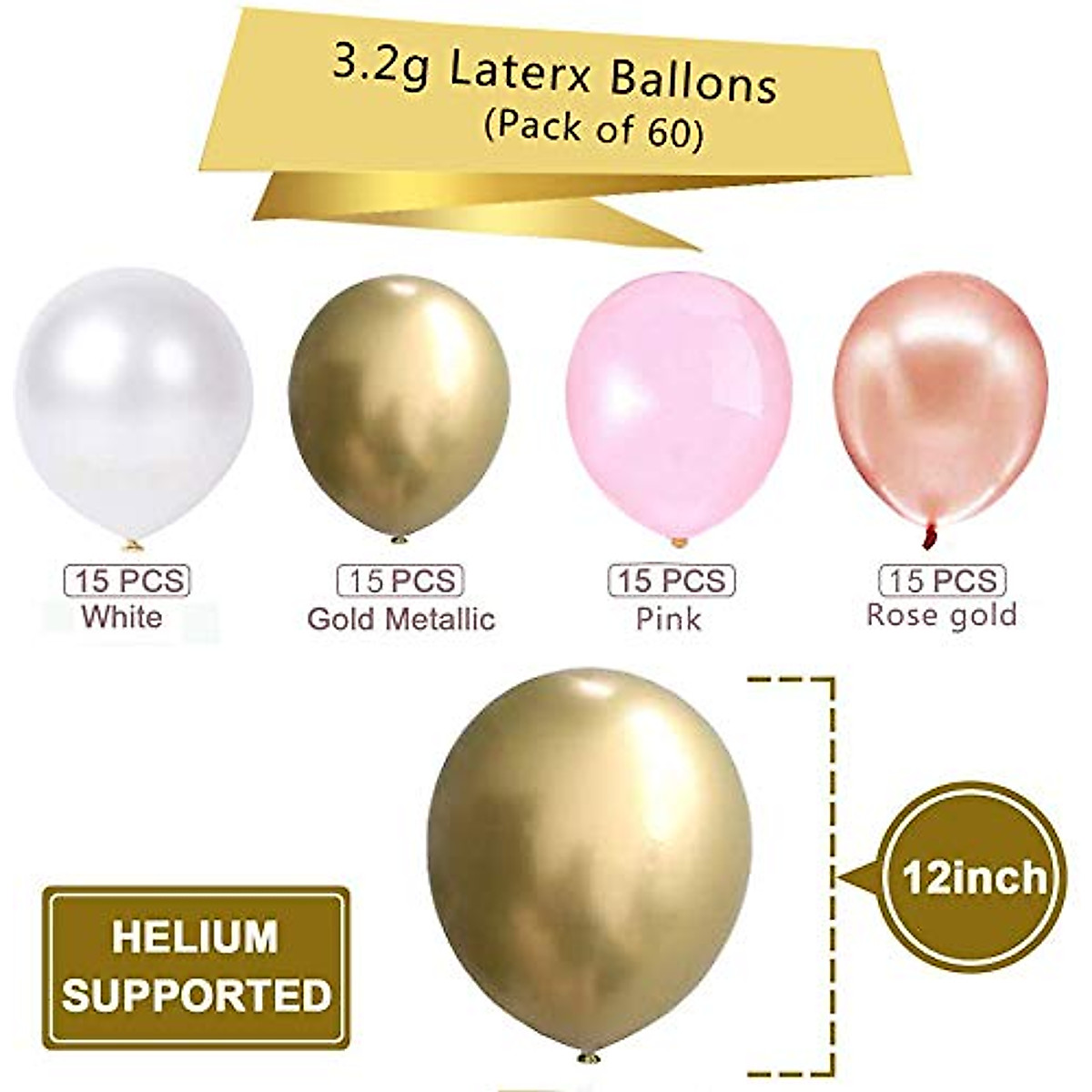 Pink Gold Balloons 60pcs Rose Gold Balloon 12 inch Metallic Gold and White Latex Balloons for Party Graduation Wedding Birthday Baby Shower Decorations