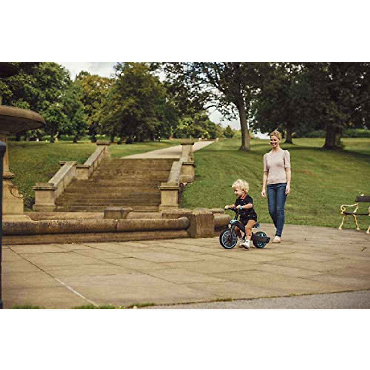 Globber 4-in-1 Toddler Trike Push Bike Stroller – Learning Tricycle for Toddlers Converts Into Balance Bike – Safe Outdoor Ride On Toys for Kids (Teal)