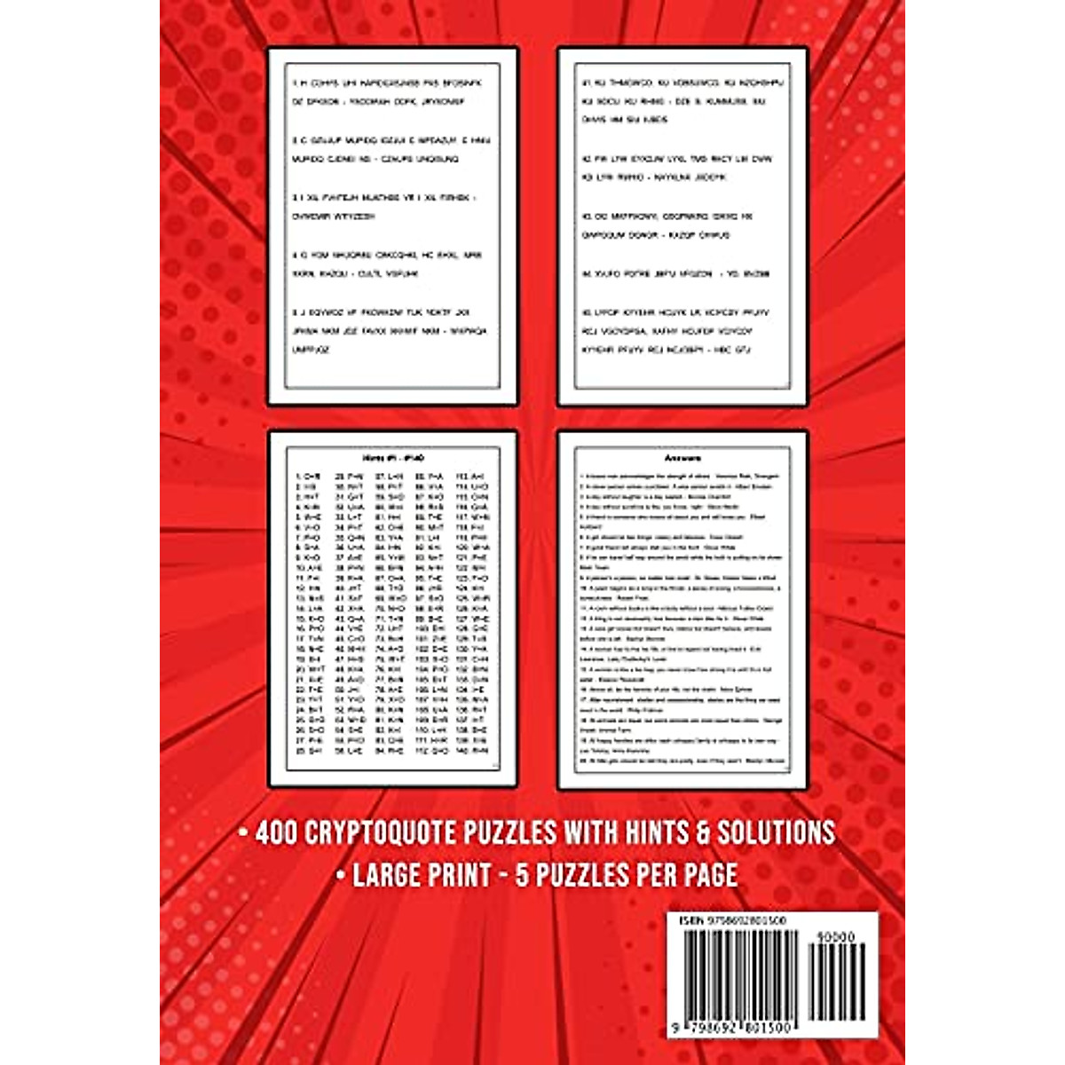 Cryptograms Puzzle Books for Adults: 400 Large Print Cryptoquotes / Cryptoquips Puzzles