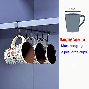 AliCH 2pcs Mug Hooks Under Cabinet Mug Holder Rack,Nail Free Adhesive Coffee Cups Holder Hanger for Cups/Kitchen Utensils/Ties Belts/Scarf/Keys Storage, Fit for 0.8inch Thickness Shelf or Less (BLA)