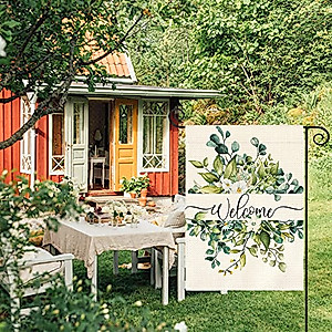 AVOIN colorlife Eucalyptus Spring Summer Floral Garden Flag Double Sided 12x18 Inch, Welcome Seasonal Outside Yard Outdoor Flag