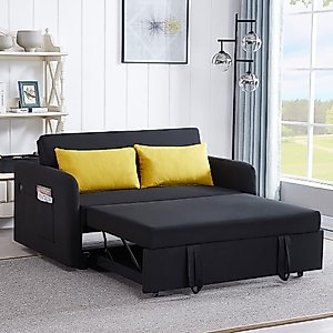 HABITRIO Modern 55.5" Pull Out Sleep Sofa Bed 2 Seater Loveseats Sofa Couch with Adjsutable Backrest,USB Port Charging and 2 Lumbar Pillows for Apartment Office Living Room