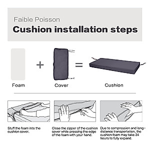 Faible Poisson Outdoor Bench Cushion and Replacement Cover, 36 x 18 Inch Waterproof Porch Swing Cushions with Handle and Anti-Slip Straps for Garden Patio Furniture