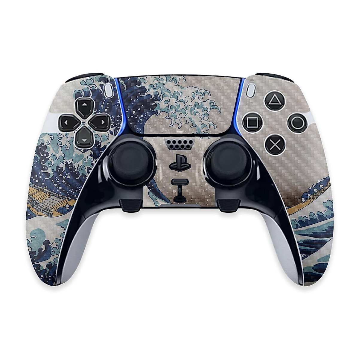 MightySkins Carbon Fiber Skin Compatible with PS5 DualSense Edge Controller - Great Wave of Kanagawa Protective, Durable Textured Carbon Fiber Finish Easy to Apply and Change Styles Made in The USA