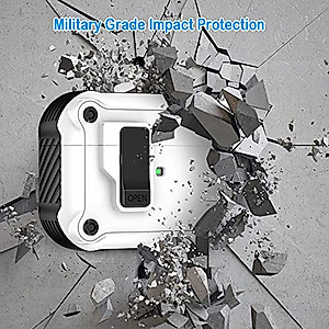 R-fun Airpods Pro 2nd Generation/1st Generation Case Cover with Automatic Snap Switch, Secure Lock Clip Super Protective for Airpods Pro Case (2019/2022) with Keychain for Men Women，White