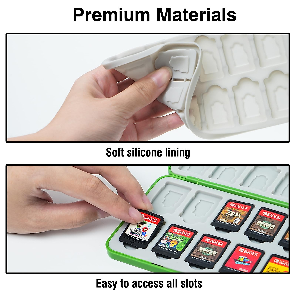 TIKOdirect Game Card Case for Nintendo Switch/SD Cards, Storage 24 Switch Game Cards Portable Holder Pretty Cute Hard Shell with Magenic Closure, Green