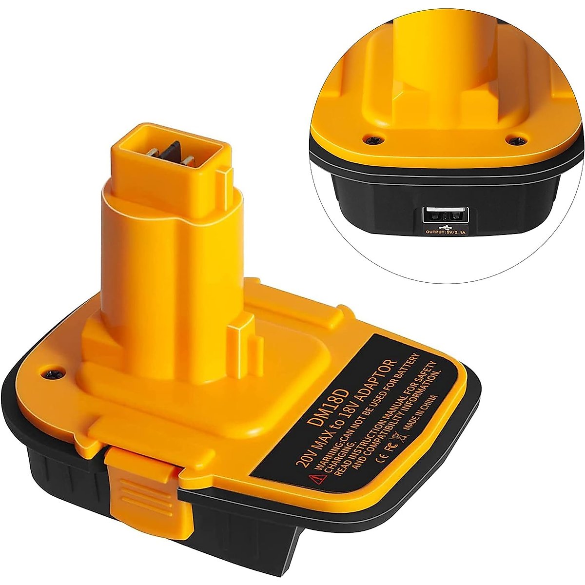 Battery Adapter DM18D with USB,Compatible with Dewalt 18V Tools.Convert for DeWalt 20V & for Milwaukee M18 Lithium Battery to NiCad & NiMh Battery Tools (1 Pack)